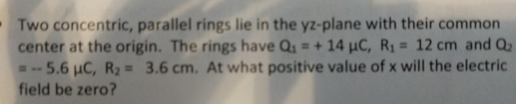 Solved Two concentric, parallel rings lie in the yz-plane | Chegg.com