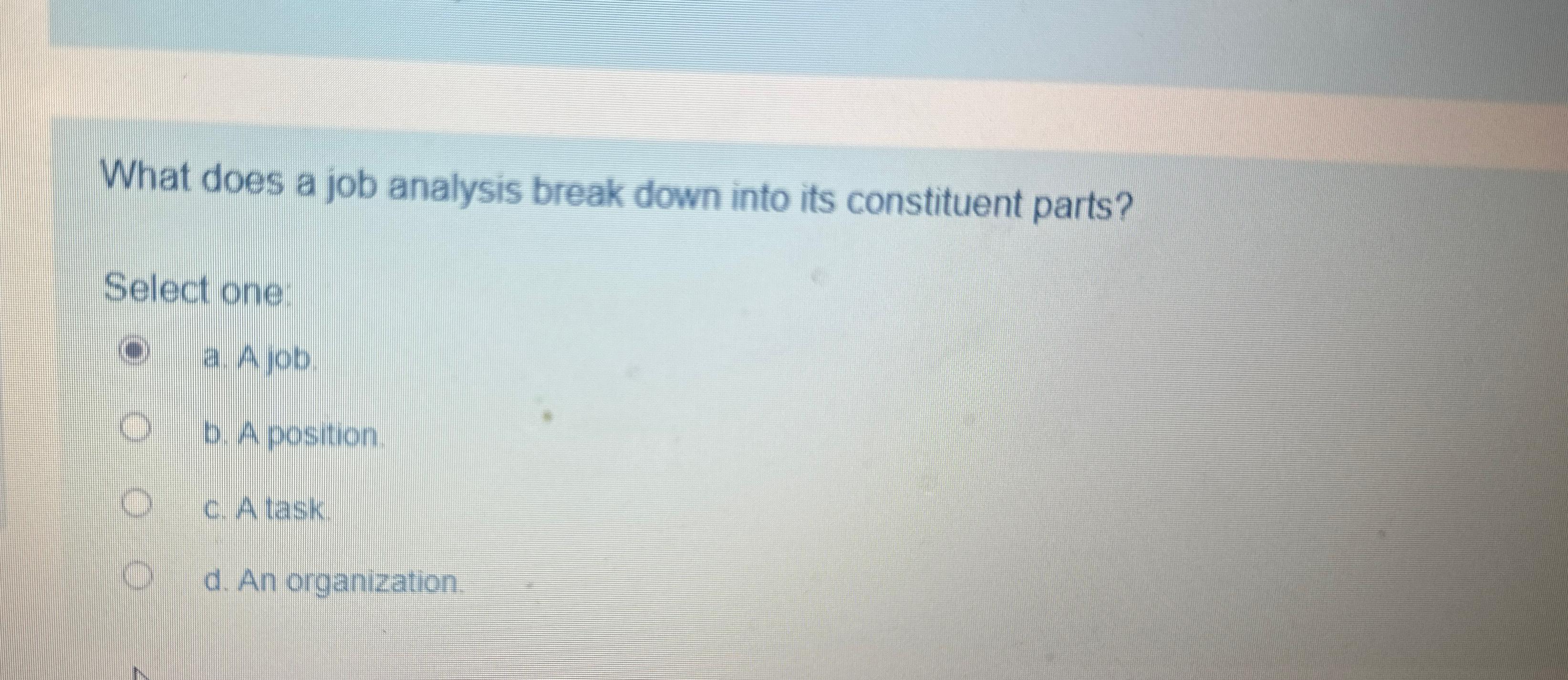 Solved What does a job analysis break down into its | Chegg.com