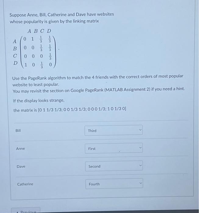 Solved Suppose Anne, Bill, Catherine and Dave have websites | Chegg.com