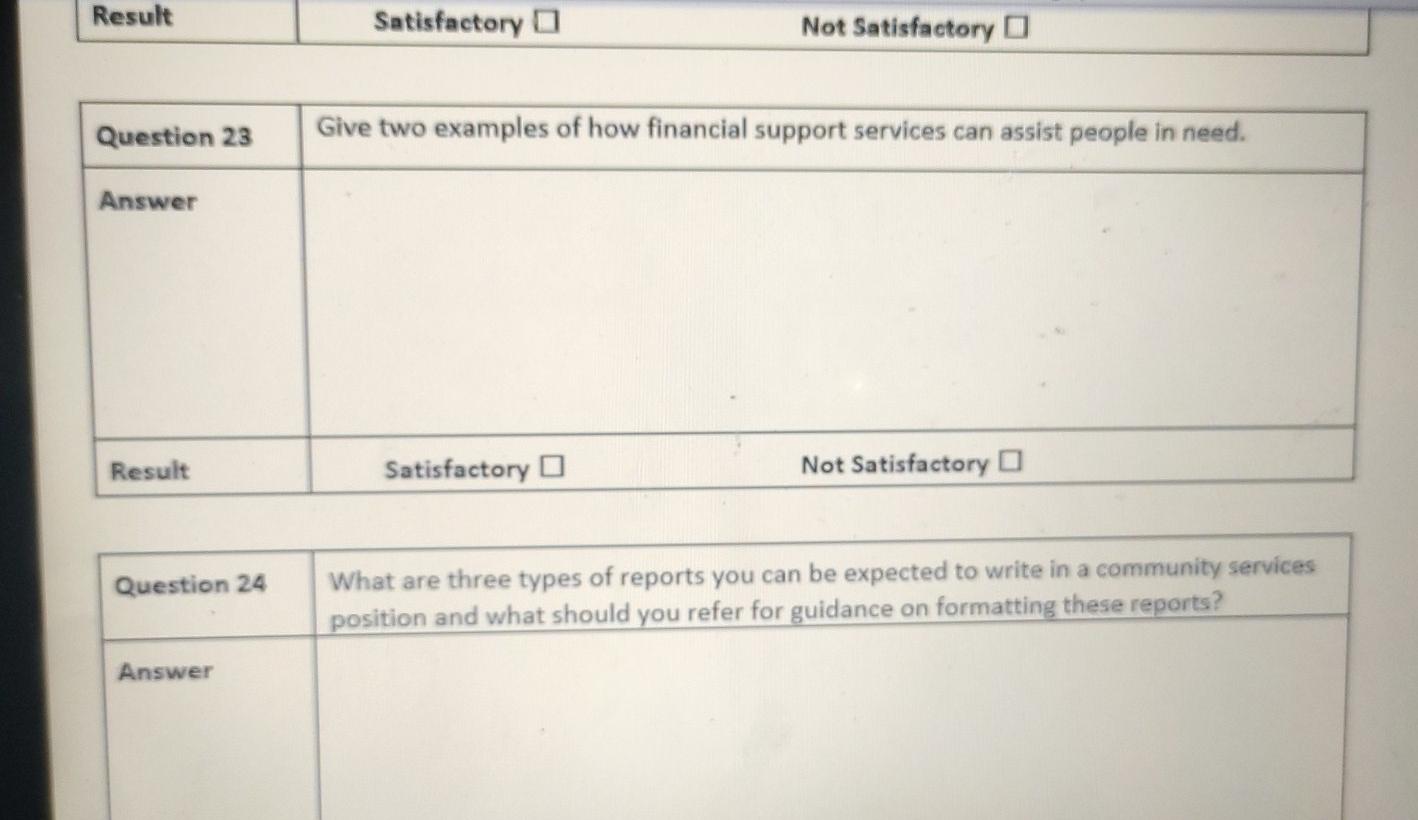 Solved Result Satisfactory Not Satisfactory Question 23 Give | Chegg.com