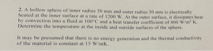 Solved 2. A hollow sphere of inner radius 30 mm and outer | Chegg.com