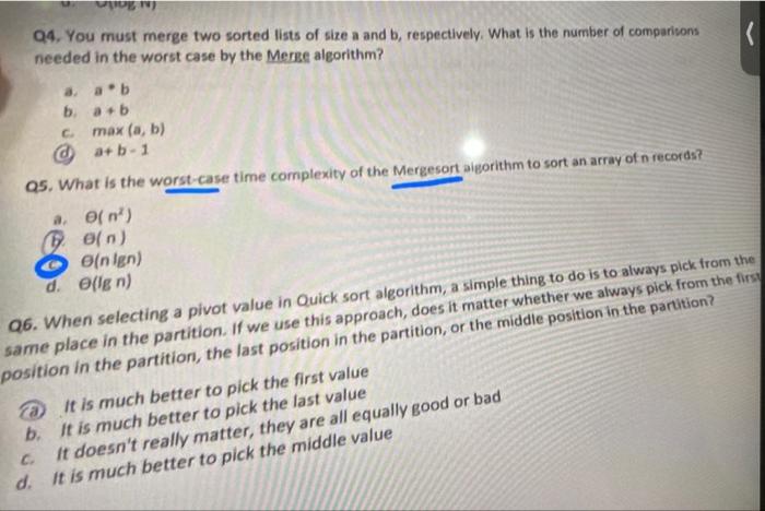 Solved Q4. You must merge two sorted lists of size a and b, | Chegg.com