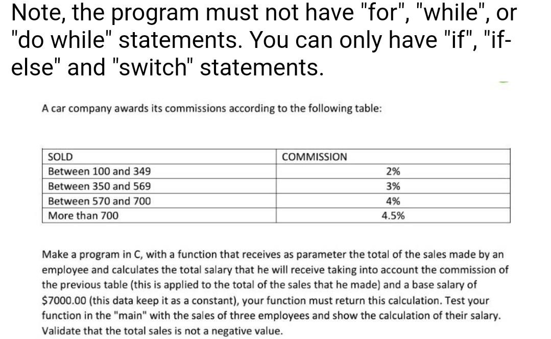 Solved Note, the program must not have "for", "while", or | Chegg.com