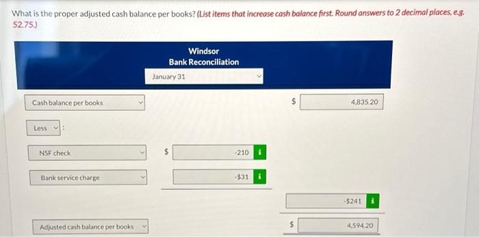 Solved What is the proper adjusted cash balance per bank? | Chegg.com