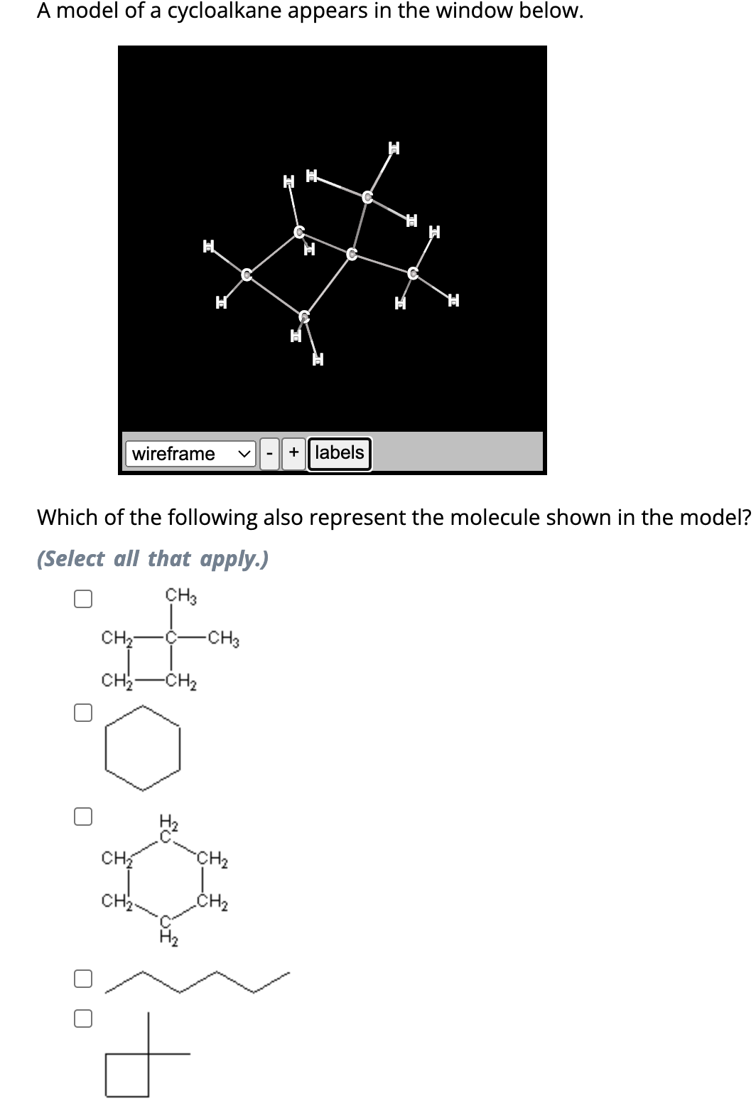 Solved A model of a cycloalkane appears in the window | Chegg.com