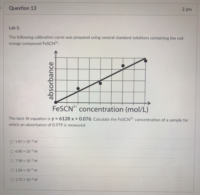 Solved Question 13 2 pts Lab 3. The following calibration | Chegg.com