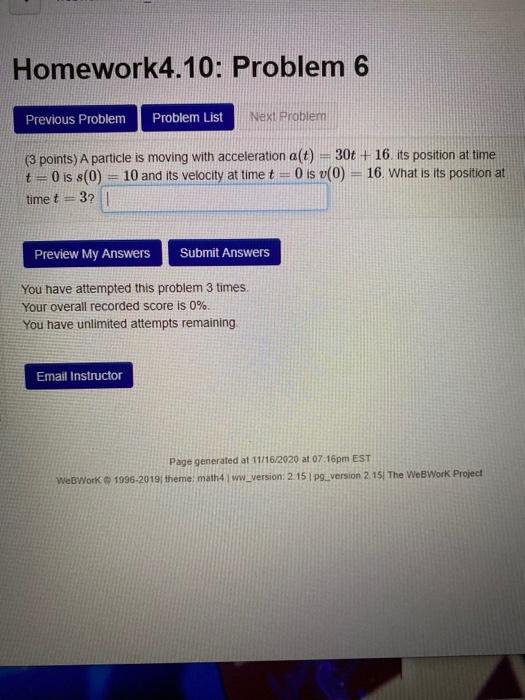 Solved Homework410 Problem 6 Previous Problem Problem List 
