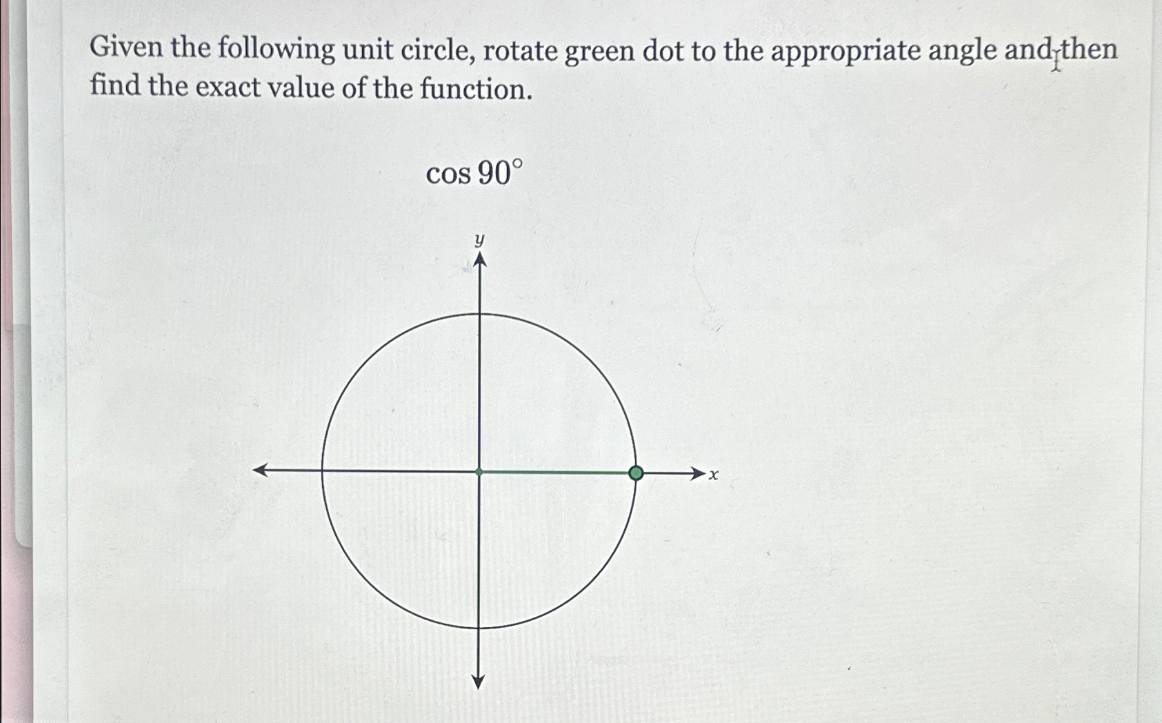Solved Given the following unit circle, rotate green dot to | Chegg.com