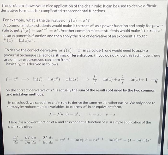 Solved For example, what is the derivative of f(x)=xx ? A | Chegg.com