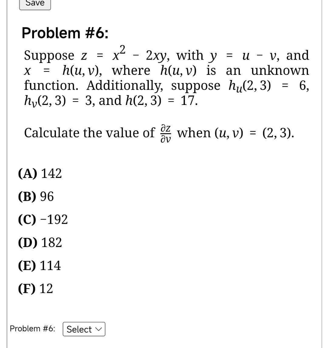 Solved Problem \#6: Suppose z=x2−2xy, with y=u−v, and | Chegg.com Solved Problem \#6: Suppose z=x2−2xy, with y=u−v, and | Chegg.com