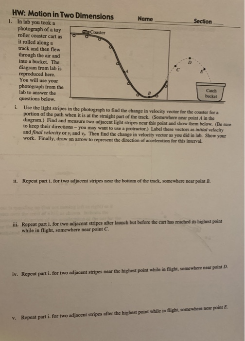 HW: Motion in Two Dimensions Name Section 1. In lab | Chegg.com