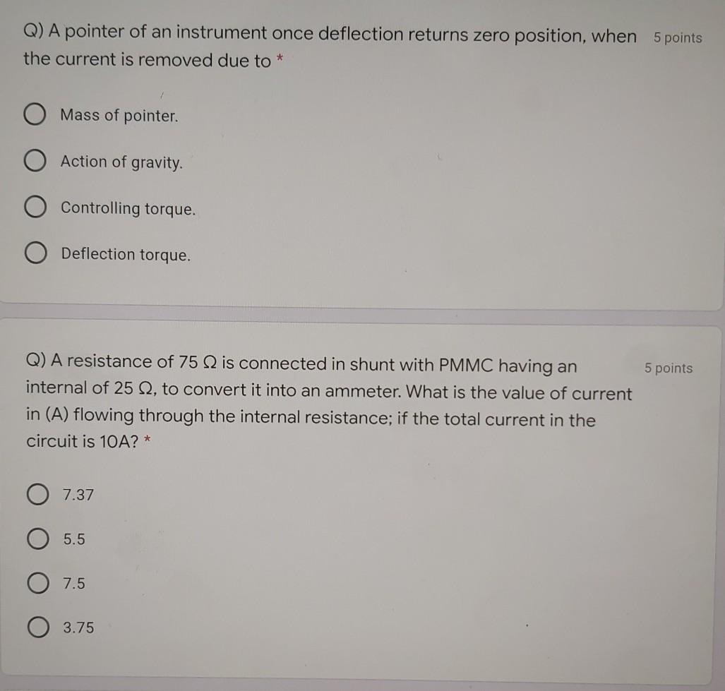 Solved Q) A pointer of an instrument once deflection returns | Chegg.com