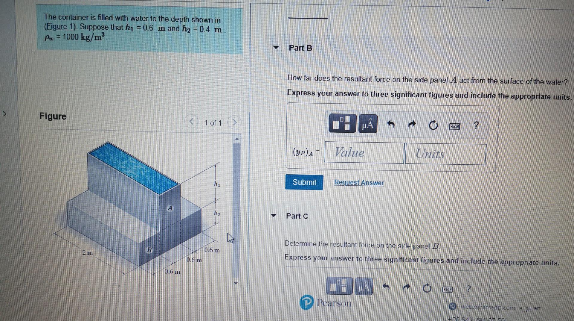 Solved The container is filled with water to the depth shown | Chegg.com