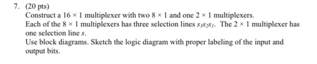 Solved 7. (20 pts) Construct a 16 x 1 multiplexer with two 8 | Chegg.com