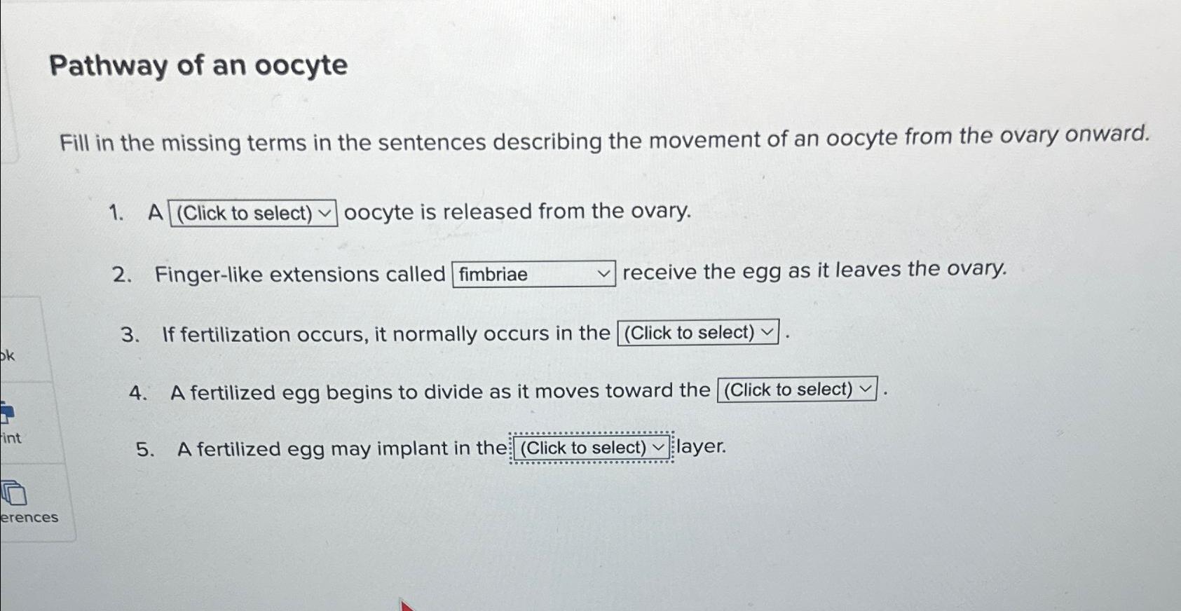 Solved Pathway of an oocyteFill in the missing terms in the | Chegg.com