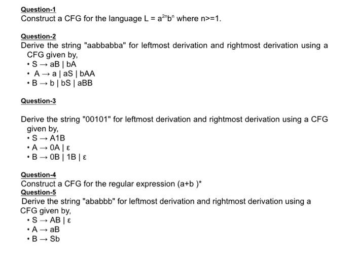 Solved Question 1 Construct A Cfg For The Language L Arb