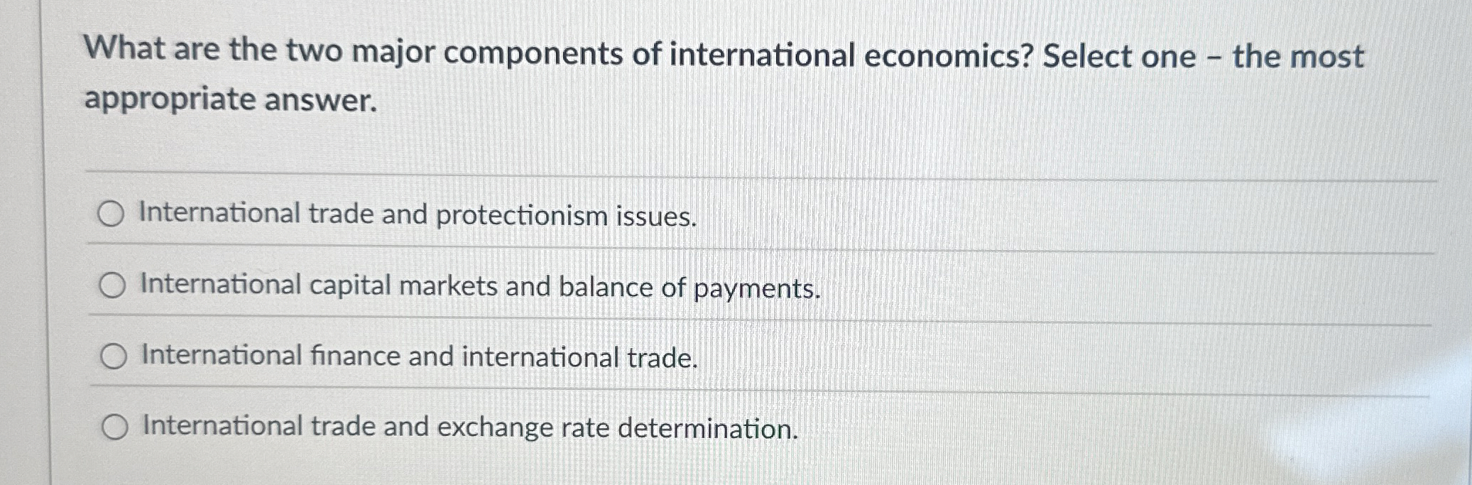 Solved What are the two major components of international | Chegg.com