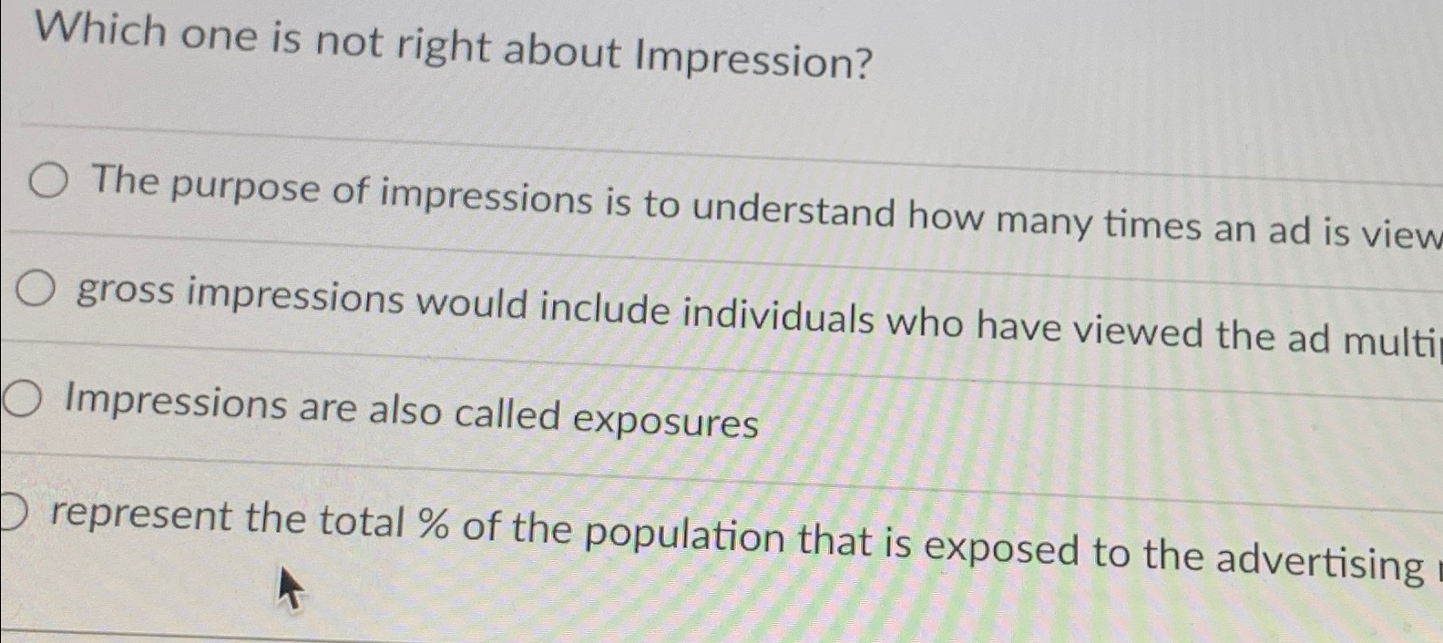 Solved Which one is not right about Impression?The purpose | Chegg.com