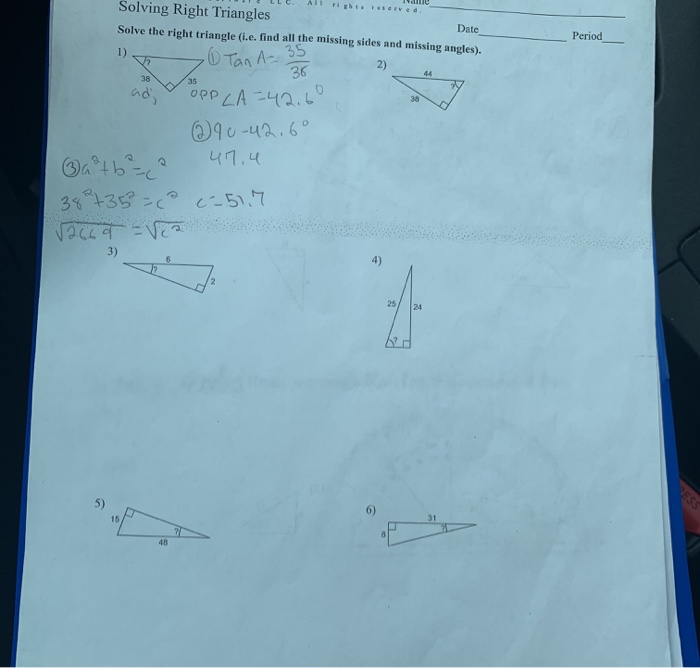 Solved All rights reserve Solving Right Triangles Solve the | Chegg.com
