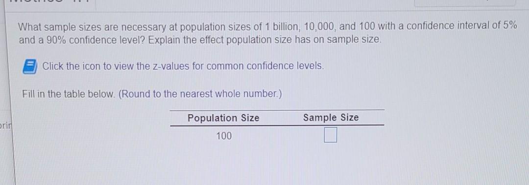 What sample sizes are necessary at population sizes | Chegg.com