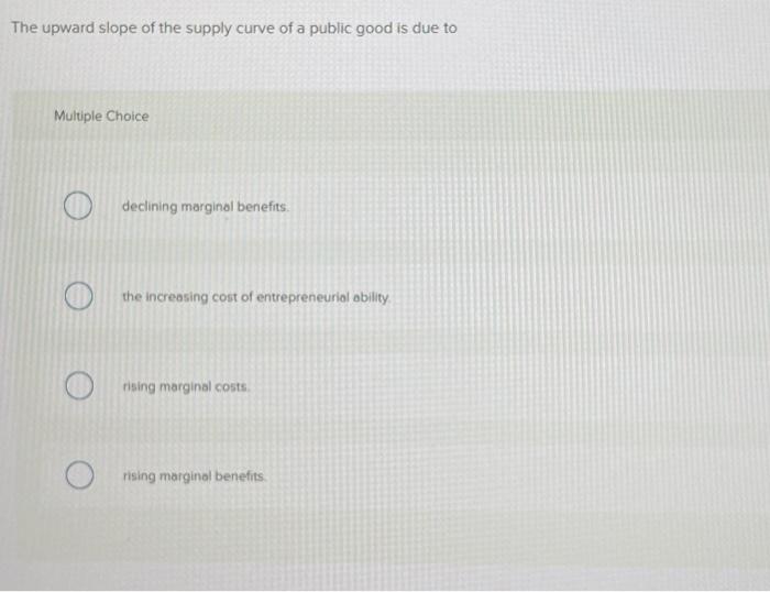 Solved The upward slope of the supply curve of a public good | Chegg.com