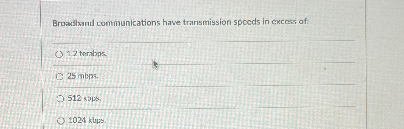 Solved Broadband communications have transmission speeds in | Chegg.com