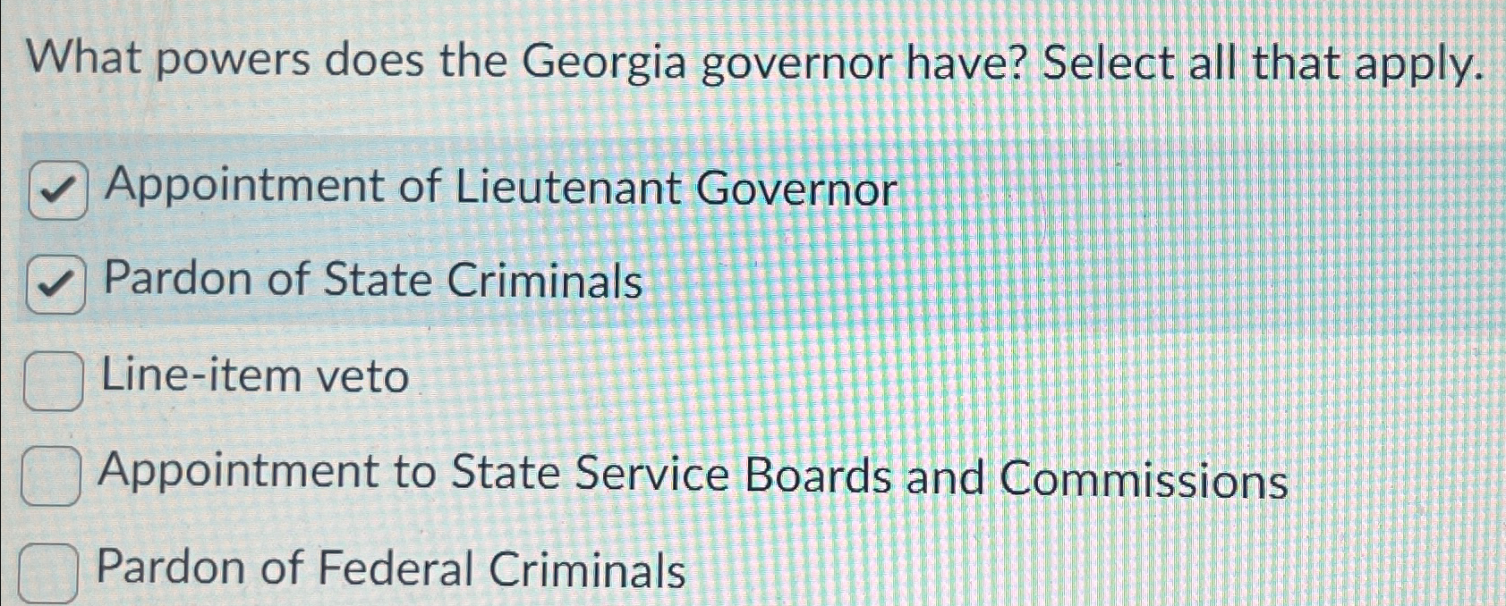 Solved What powers does the Georgia governor have? Select | Chegg.com