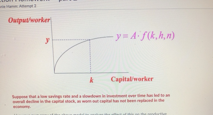 Solved nie Hamm: Attempt 2 Output/worker - y = A. f(k,h,n) | Chegg.com