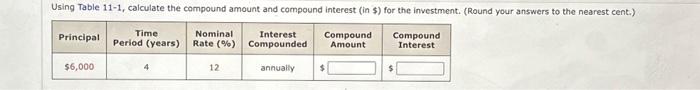 Solved Using Table 11-1, calculate the compound amount and | Chegg.com