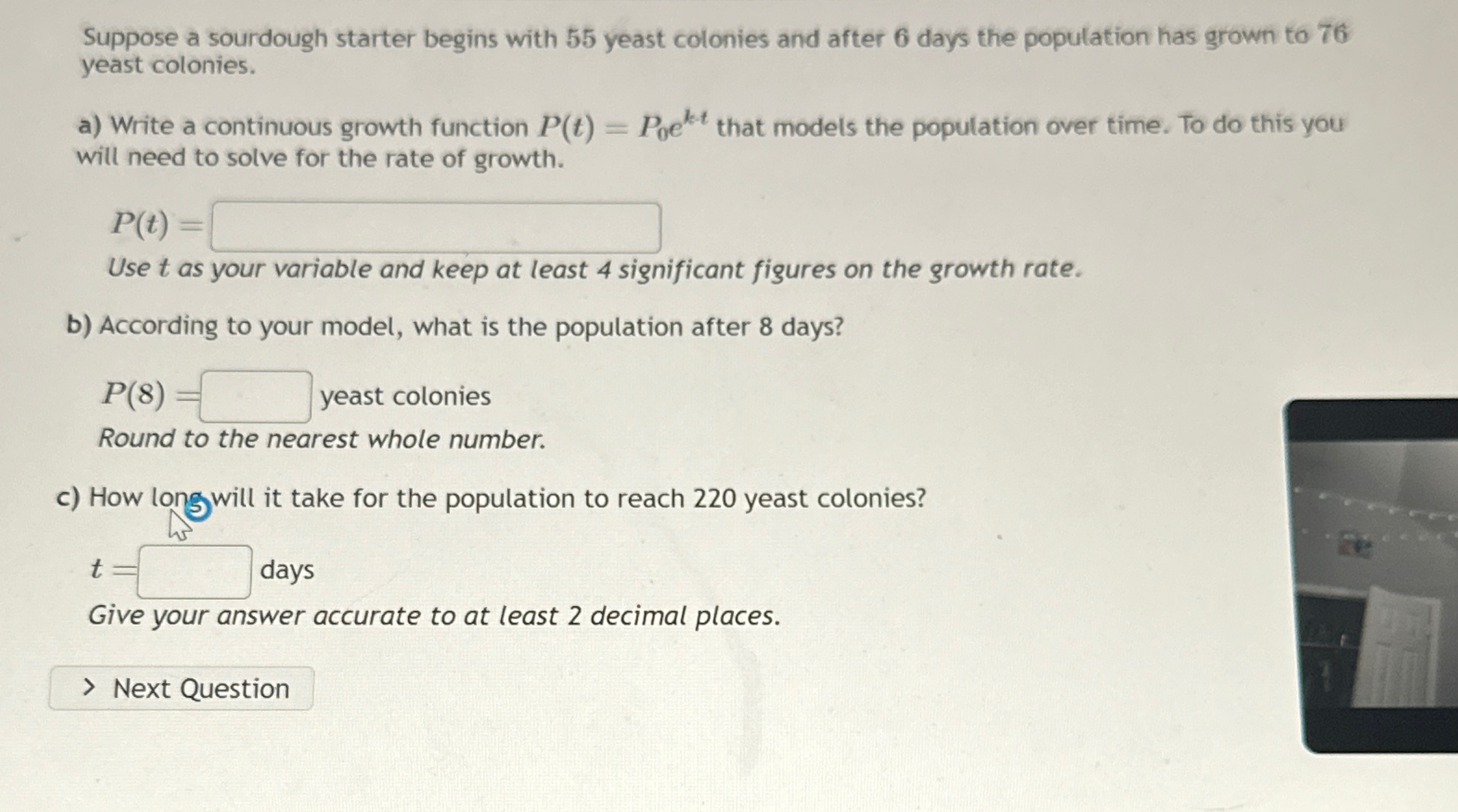Solved Suppose a sourdough starter begins with 55 ﻿yeast | Chegg.com