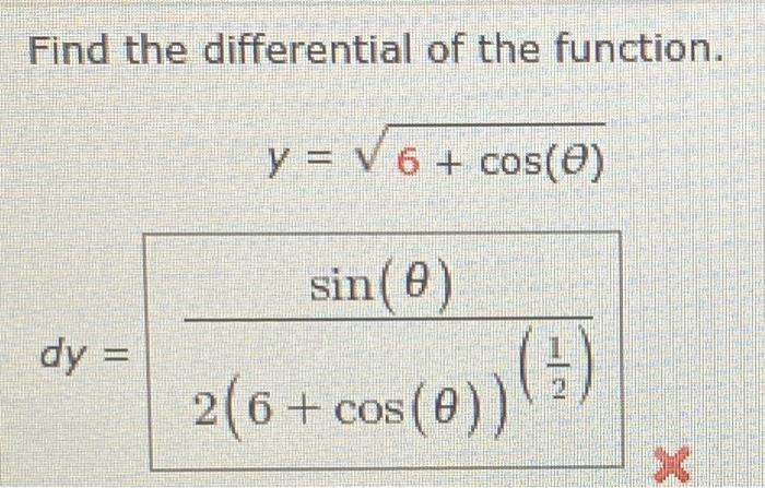 Solved Find the differential of the function. | Chegg.com