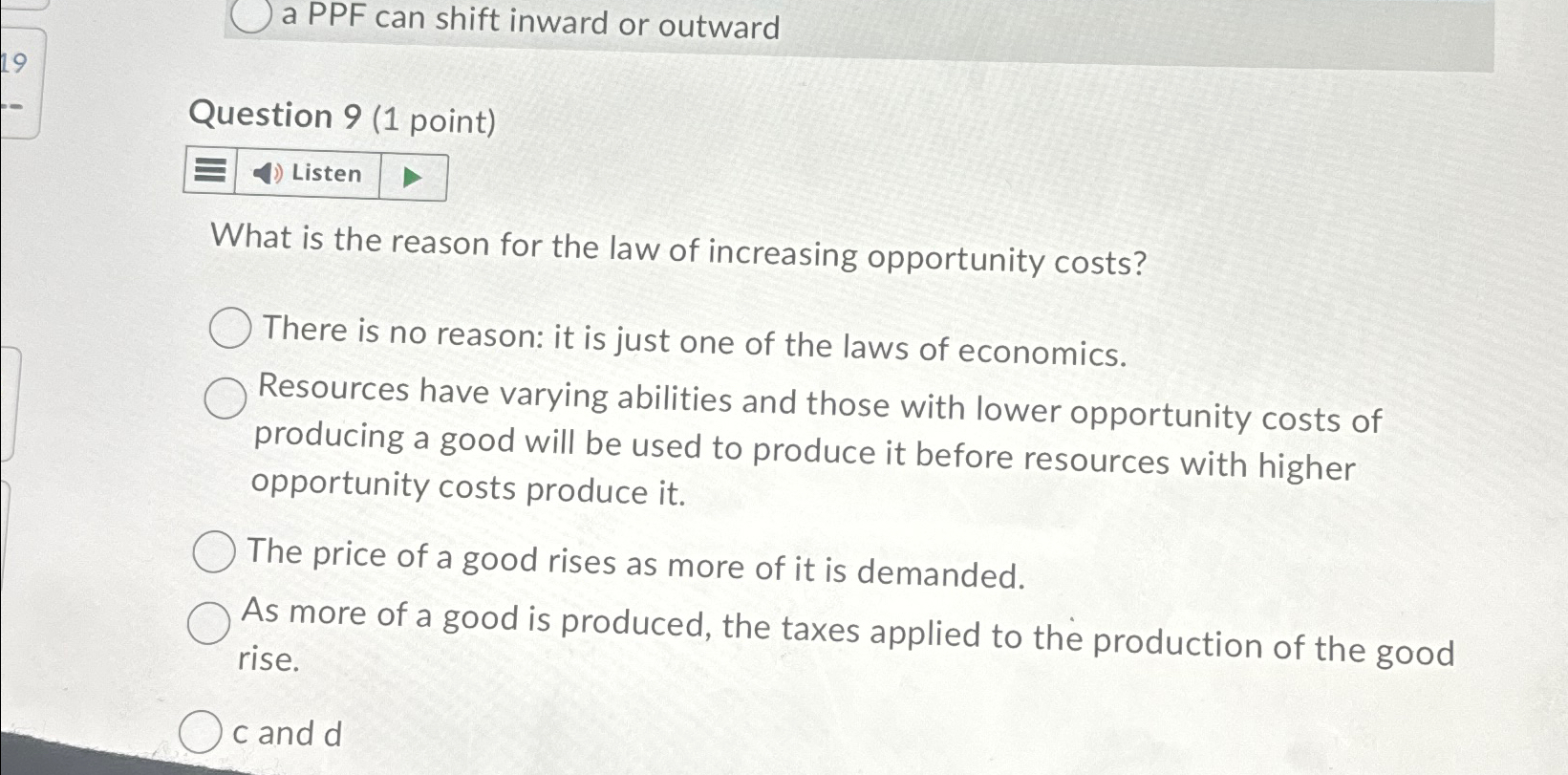Solved a PPF can shift inward or outwardQuestion 9 (1 | Chegg.com