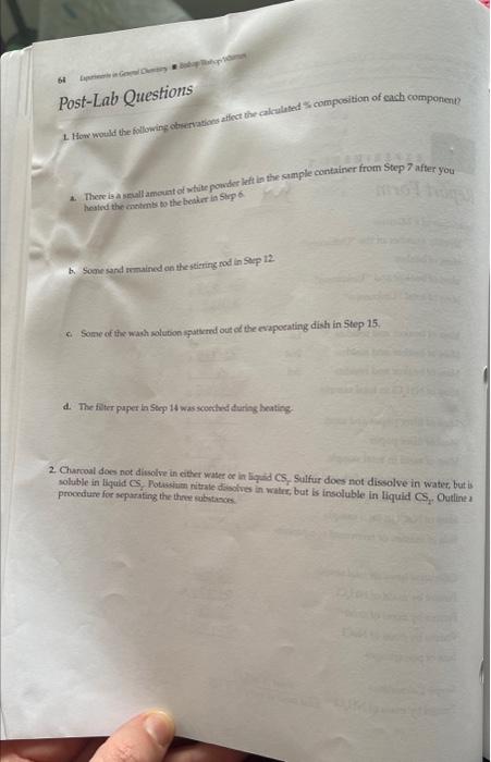 Solved Post-Lab Questions 1. How would the followirg | Chegg.com