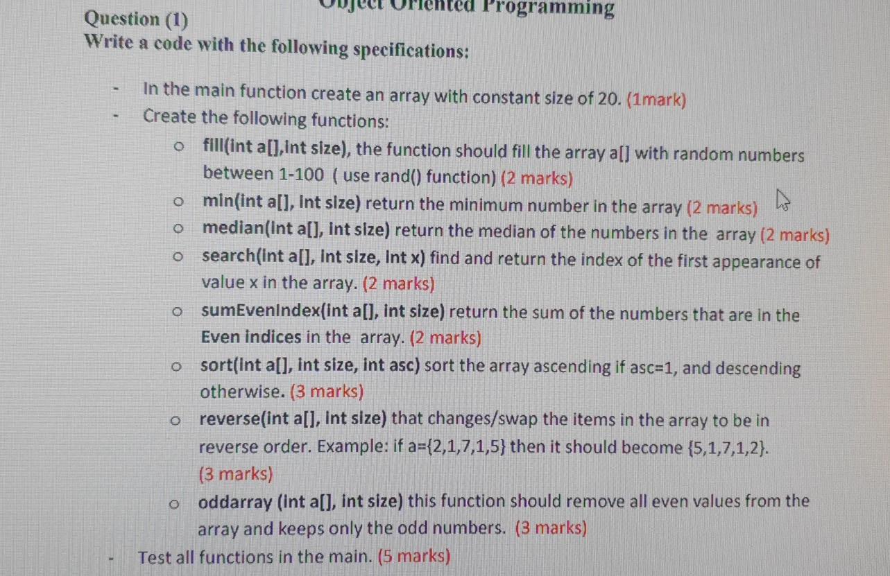 Solved Programming Question (1) Write a code with the | Chegg.com