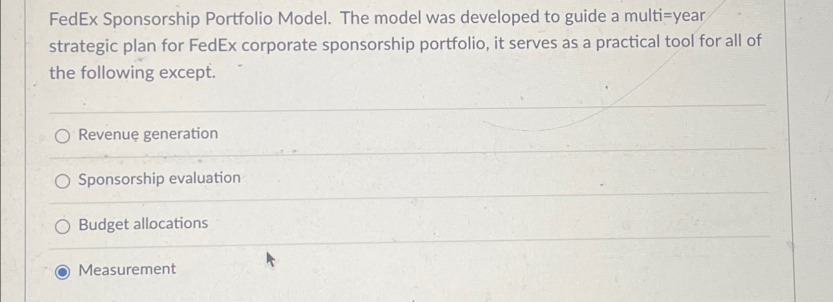 Solved FedEx Sponsorship Portfolio Model. The model was | Chegg.com