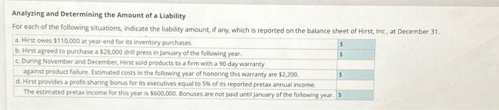 Solved Analyzing and Determining the Amount of a Liability | Chegg.com