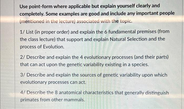 Use point-form where applicable but explain yourself | Chegg.com
