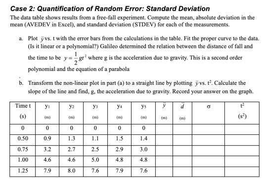 Solved Case 2: Quantification of Random Error: Standard | Chegg.com