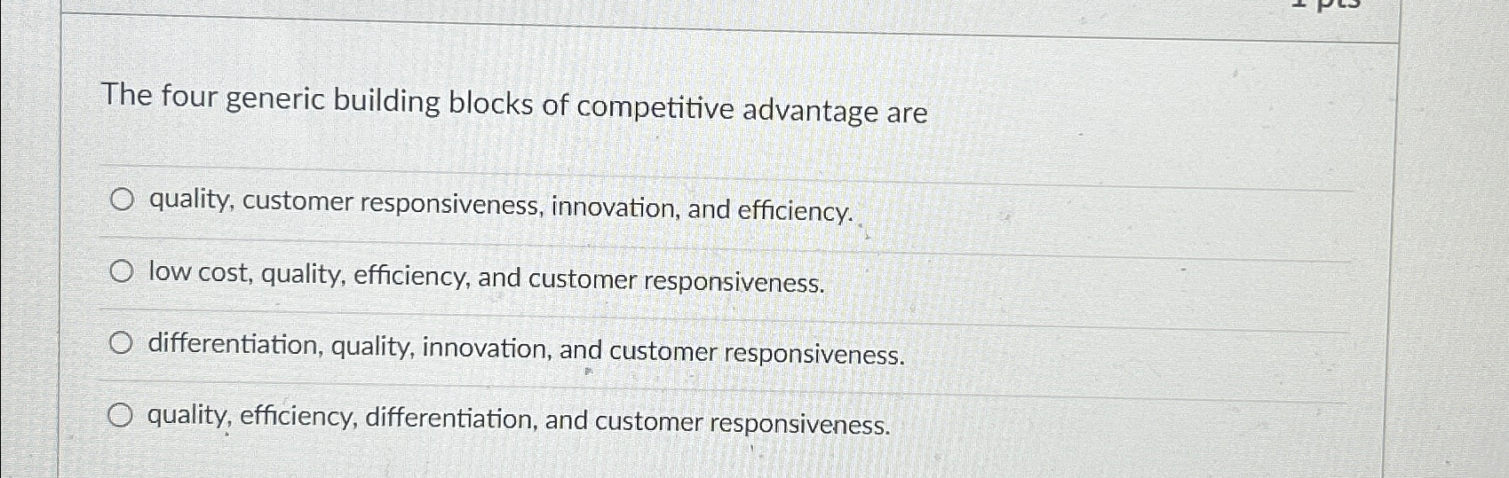 Solved The four generic building blocks of competitive | Chegg.com