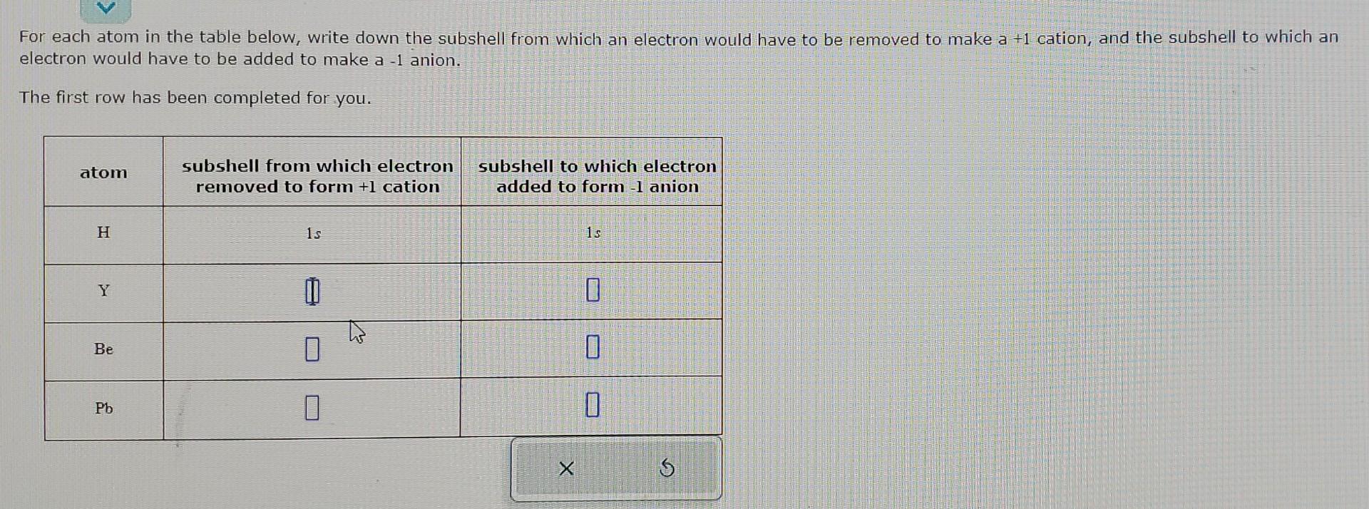 Solved For each atom in the table below, write down the | Chegg.com