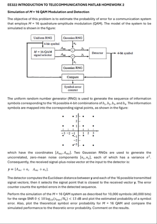 EE322 ﻿INTRODUCTION TO TELECOMMUNICATIONS MATLAB | Chegg.com