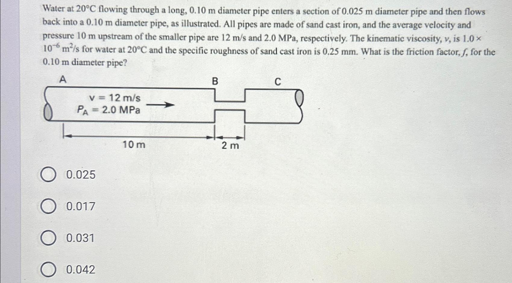 Solved Water at 20\\\\deg C flowing through a long, 0.10m | Chegg.com