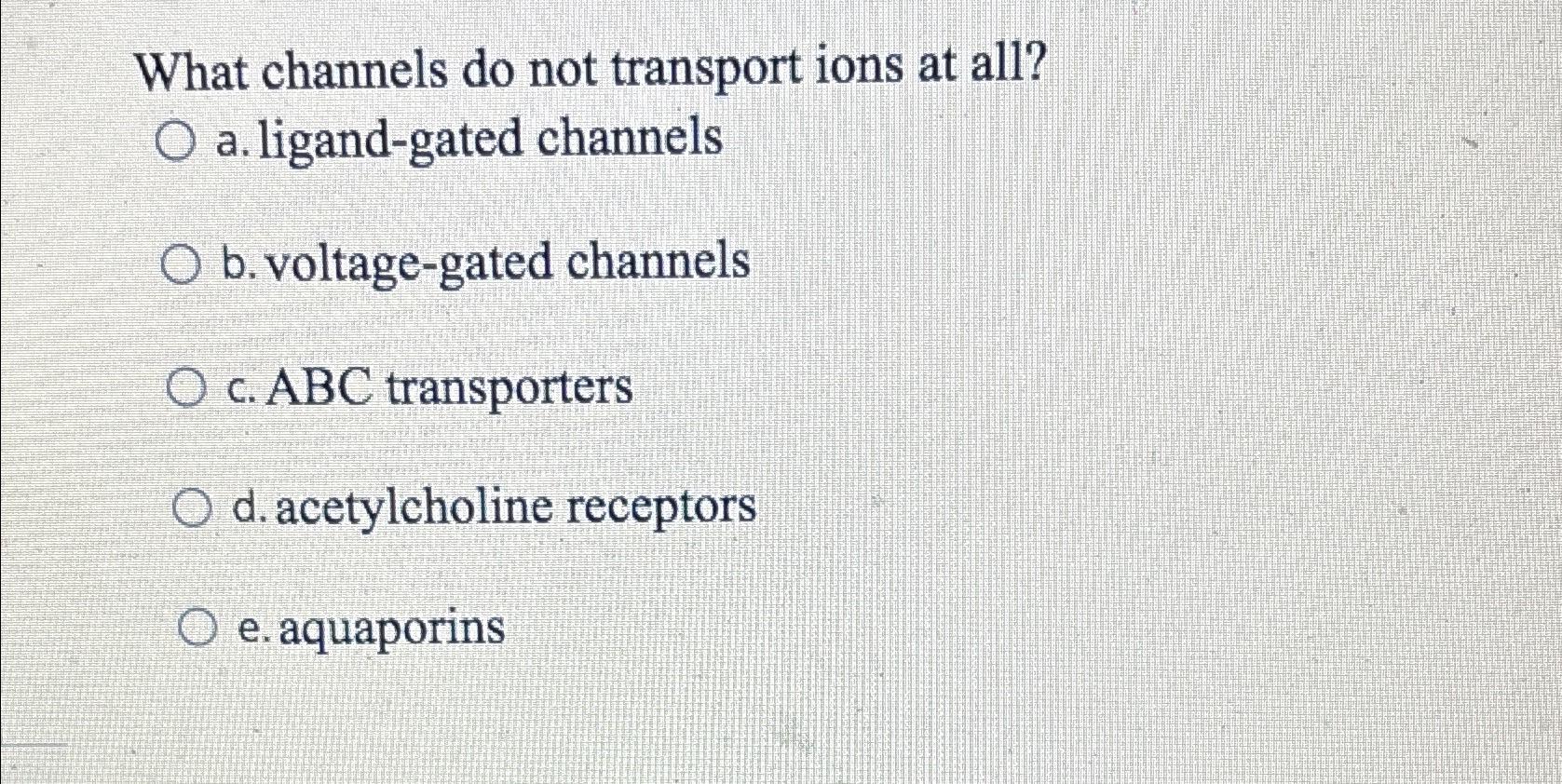 Solved What channels do not transport ions at all?a. | Chegg.com