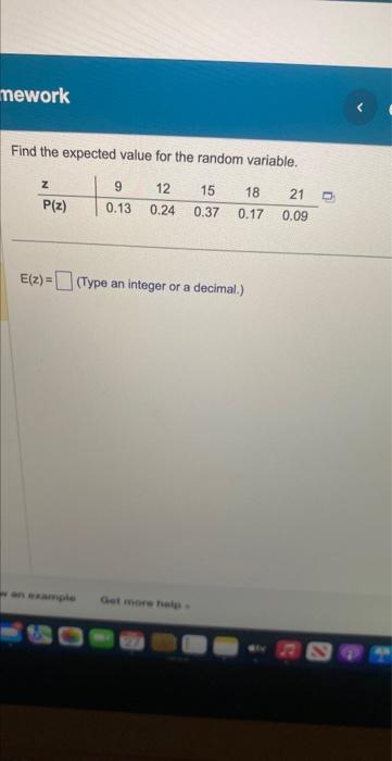 Solved Find the expected value for the random variable. | Chegg.com