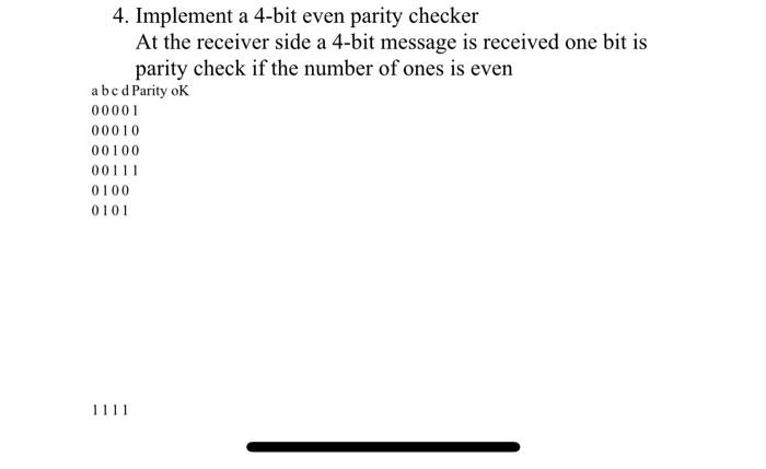 Solved 4. Implement a 4-bit even parity checker At the | Chegg.com