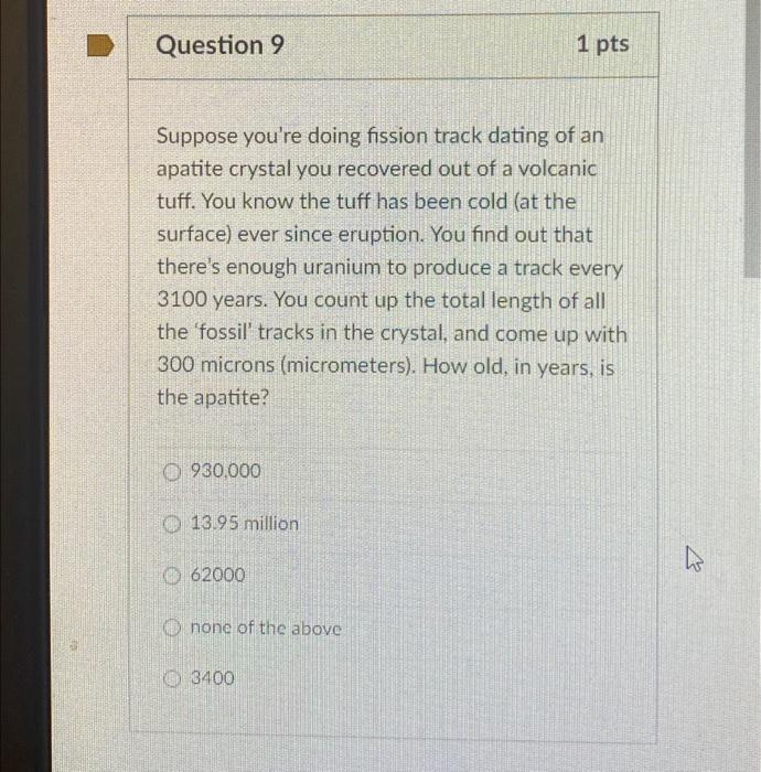 Solved Question 9 Suppose you're doing fission track dating | Chegg.com