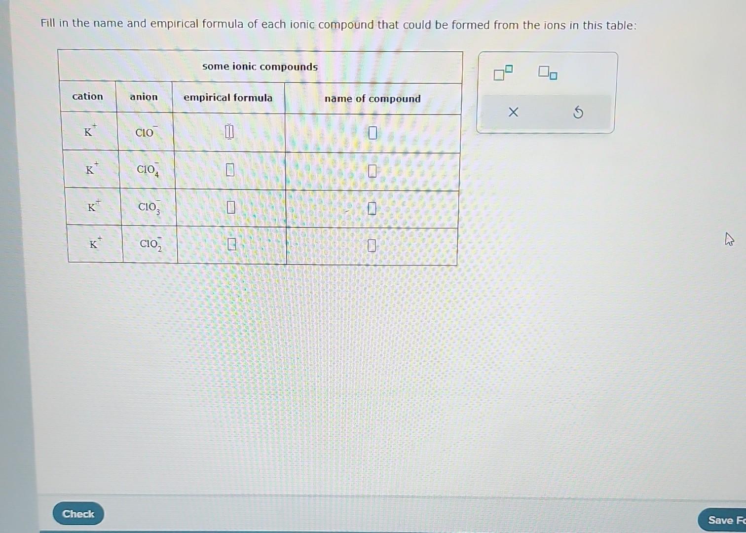 Solved Fill in the name and empirical formula of each ionic | Chegg.com