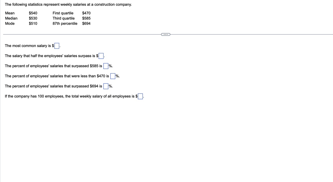 Solved The following statistics represent weekly salaries at | Chegg.com