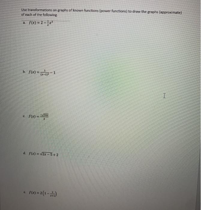 Solved Use transformations on graphs of known functions | Chegg.com