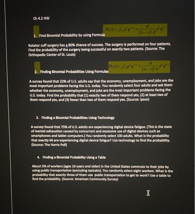 Solved Ch 4.2HW 1. Find Binomial Probability by using | Chegg.com